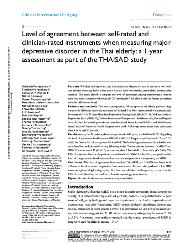 (PDF) Level of agreement between self-rated and clinician-rated ...