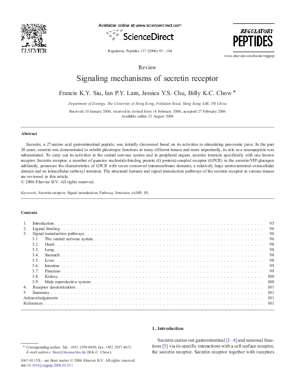 (PDF) Signaling mechanisms of secretin receptor