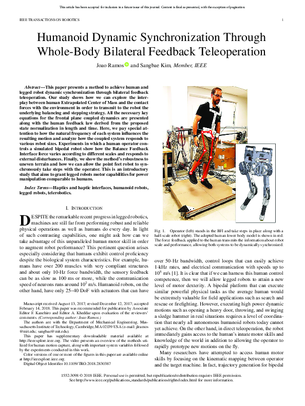 (PDF) Humanoid Dynamic Synchronization Through Whole-Body Bilateral ...