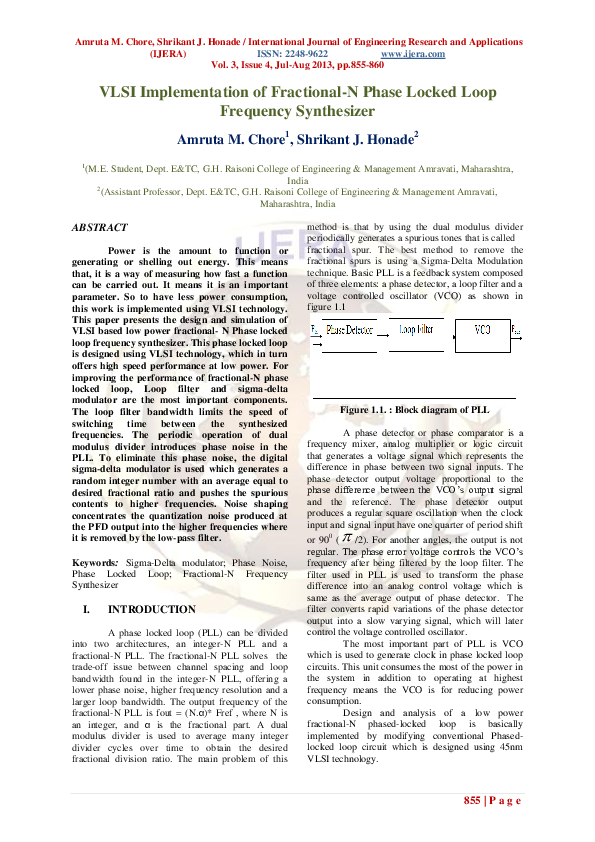 Pdf Vlsi Implementation Of Fractional N Phase Locked Loop Frequency