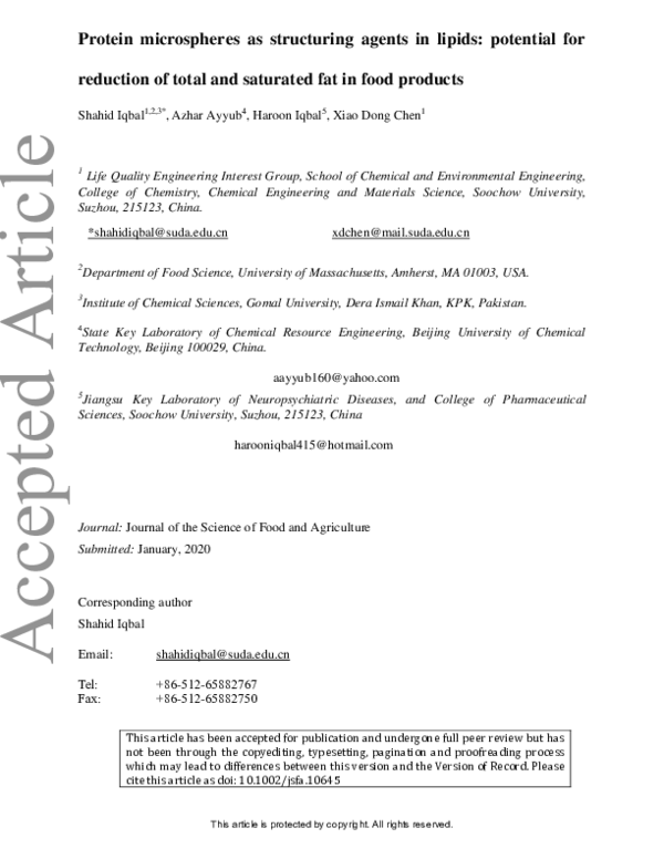 (PDF) Protein microspheres as structuring agents in lipids: potential ...