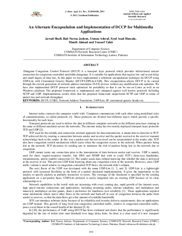 (PDF) An Alternate Encapsulation and Implementation of DCCP for Multimedia Applications