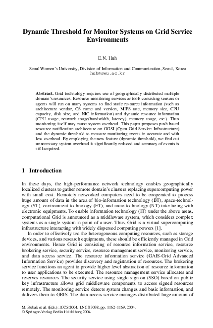 (PDF) Dynamic Threshold for Monitor Systems on Grid Service Environments