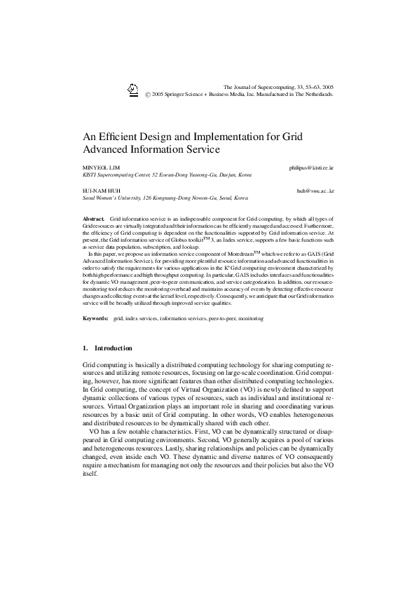 Pdf An Efficient Design And Implementation For Grid Advanced Information Service