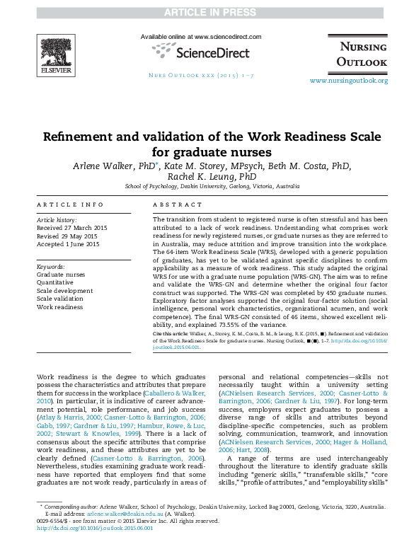 (PDF) Refinement and validation of the Work Readiness Scale for ...