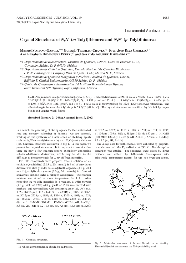 (PDF) Crystal Structures of N,N′-(m-Tolyl)thiourea and N,N′-(p-Tolyl ...