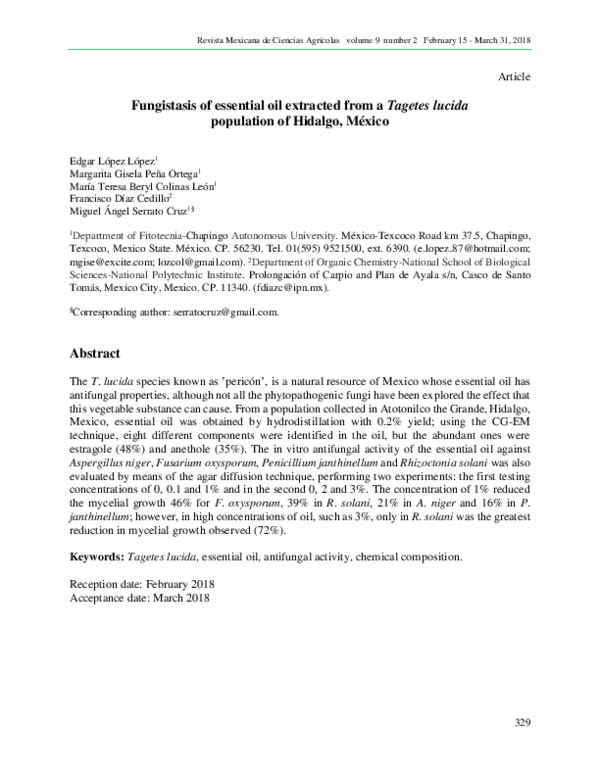 (PDF) Fungistasis del aceite esencial extraído de una población de ...