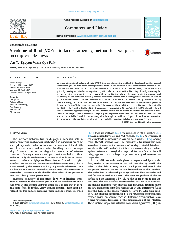 (PDF) A volume-of-fluid (VOF) interface-sharpening method for two-phase incompressible flows