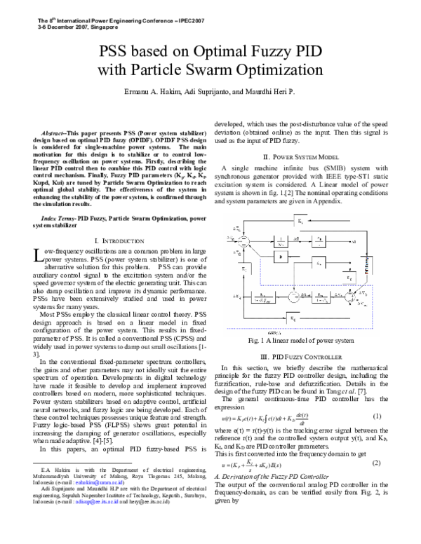 (PDF) PSS Design Based on Fuzzy Controller with Particle Swarm Optimization Tuning | Nurhadi ...