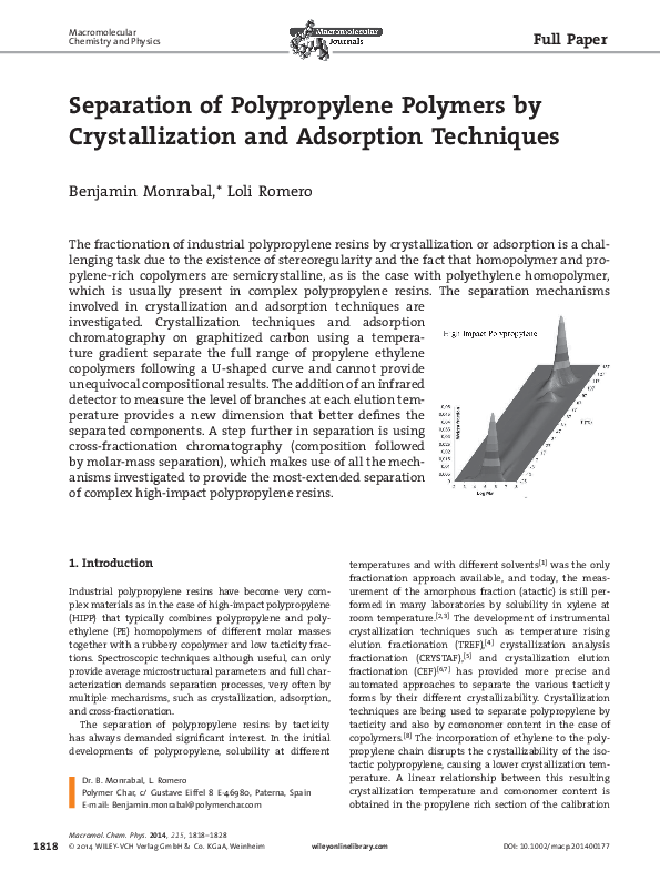 (PDF) Separation of Polypropylene Polymers by Crystallization and ...