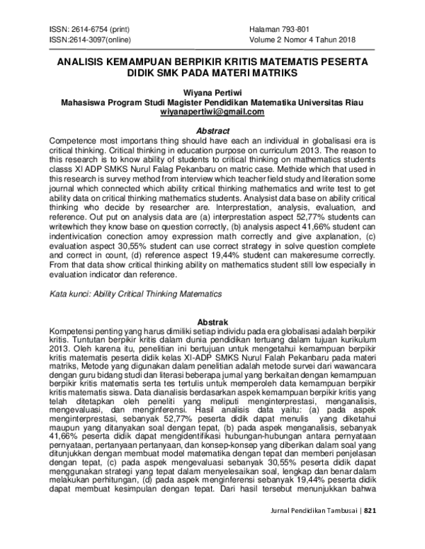 (PDF) Analisis Kemampuan Berpikir Kritis Matematis Peserta Didik SMK Pada Materi Matriks ...