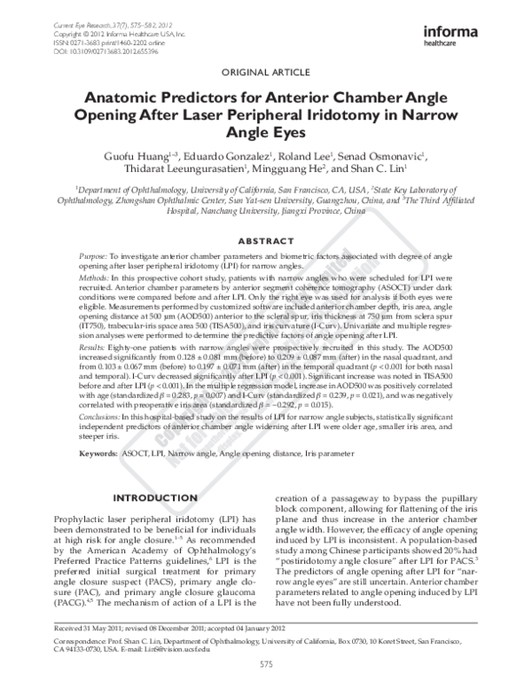 (PDF) Anatomic Predictors for Anterior Chamber Angle Opening After ...