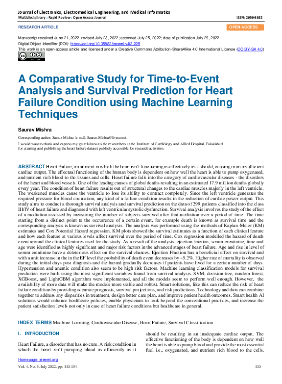 (PDF) A Comparative Study for Time-to-Event Analysis and Survival Prediction for Heart Failure ...