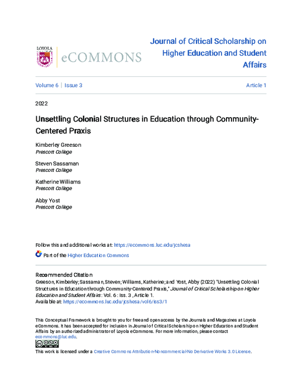(PDF) Unsettling Colonial Structures in Education through Community ...