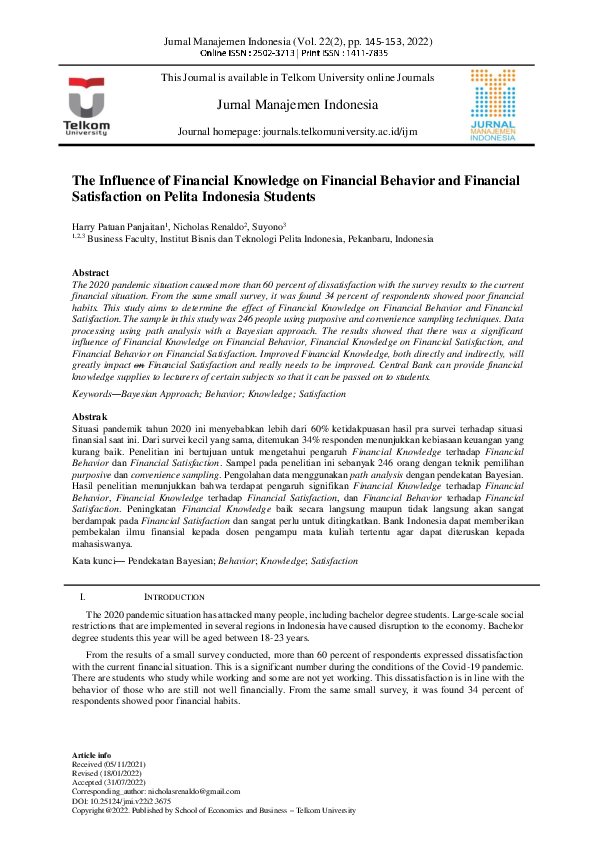 (PDF) The Influence of Financial Knowledge on Financial Behavior and Financial Satisfaction on ...