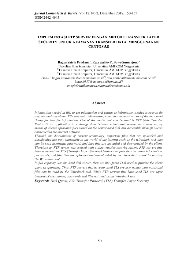 (PDF) Implementasi FTP Server Dengan Metode Transfer Layer Security ...