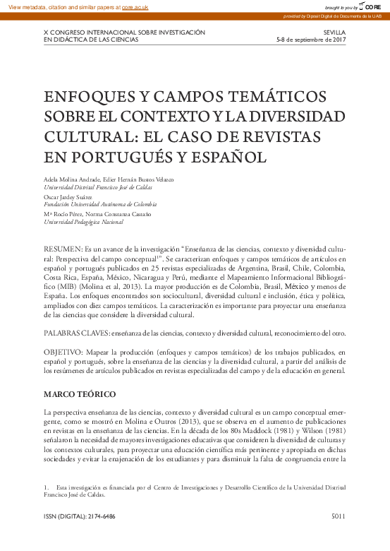 (PDF) Enfoques y campos temáticos sobre el contexto y la diversidad ...