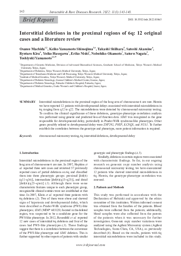 (PDF) Interstitial deletions in the proximal regions of 6q: 12 original cases and a literature ...