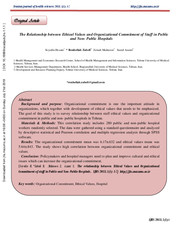 (PDF) The Relationship between Ethical Values and Organizational Commitment of Staff in Public ...