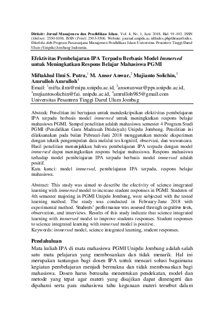 (PDF) Efektivitas Pembelajaran IPA Terpadu Berbasis Model Immersed ...