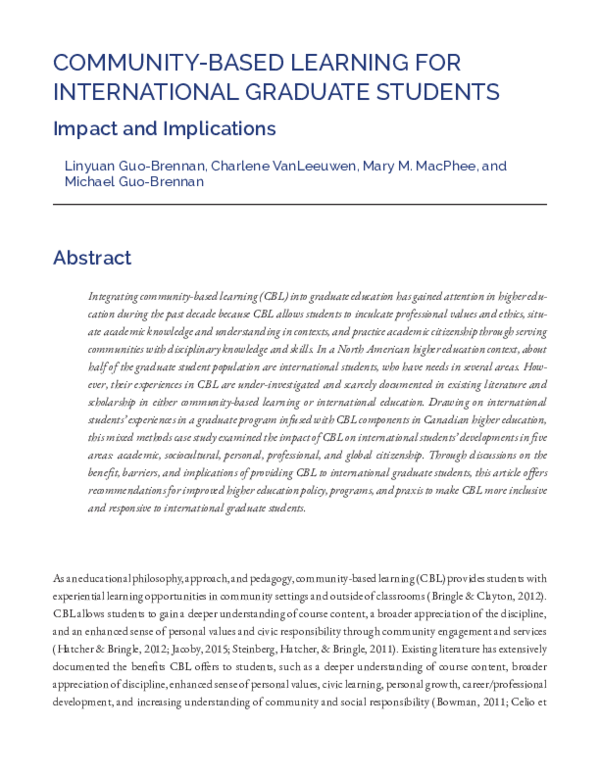 (PDF) Community-Based Learning for International Graduate Students: Impact and Implications