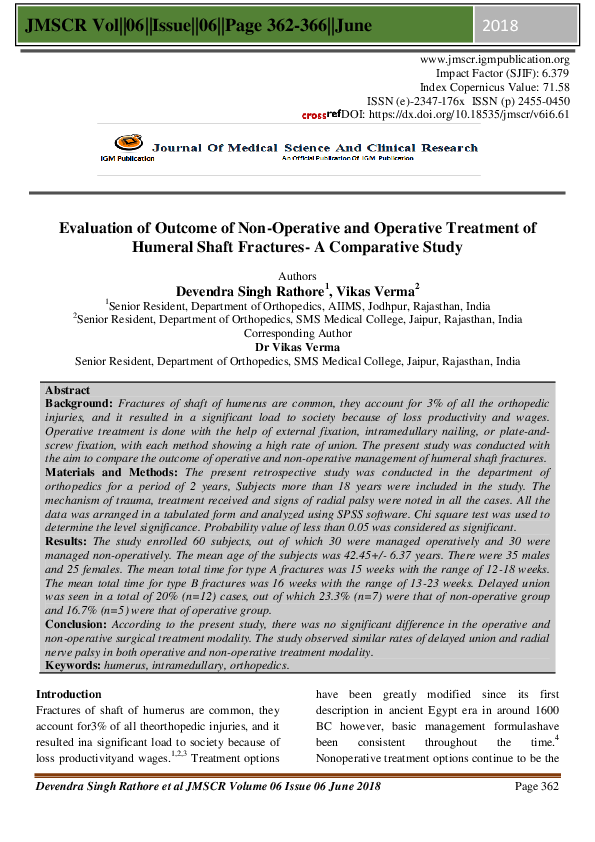 (PDF) Evaluation of Outcome of Non-Operative and Operative Treatment of ...