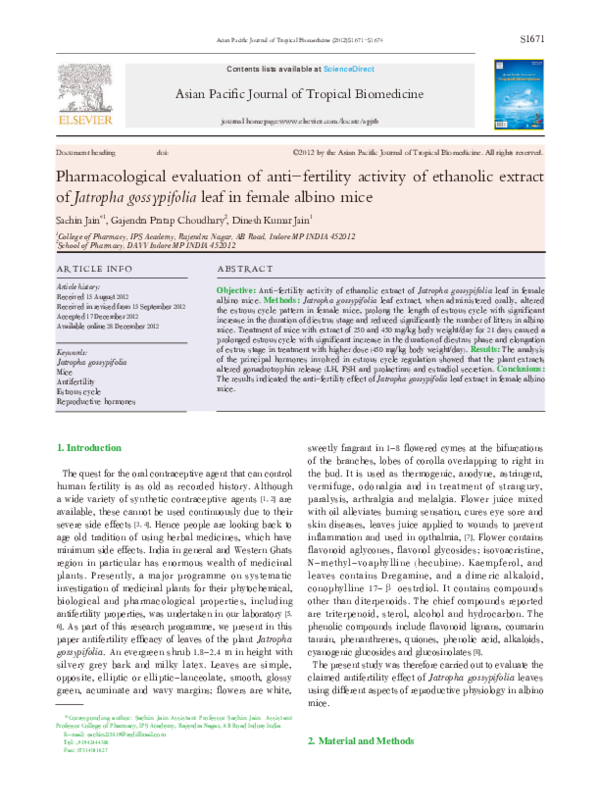 (PDF) Pharmacological evaluation of anti–fertility activity of ...