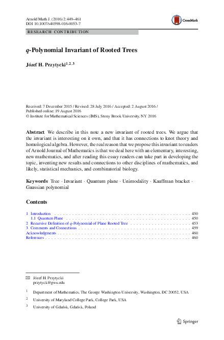 (PDF) q-Polynomial Invariant of Rooted Trees (PDF) q-Polynomial Invariant of Rooted Trees