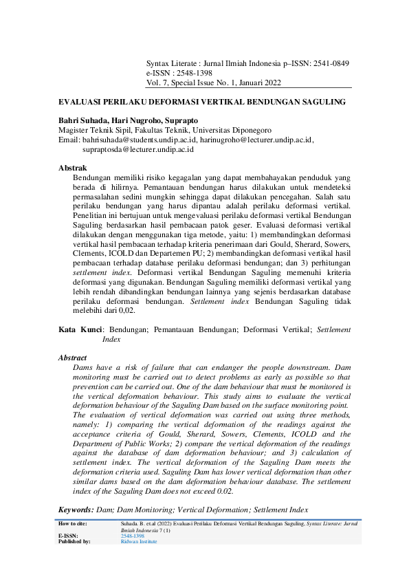 (PDF) Evaluasi Perilaku Deformasi Vertikal Bendungan Saguling