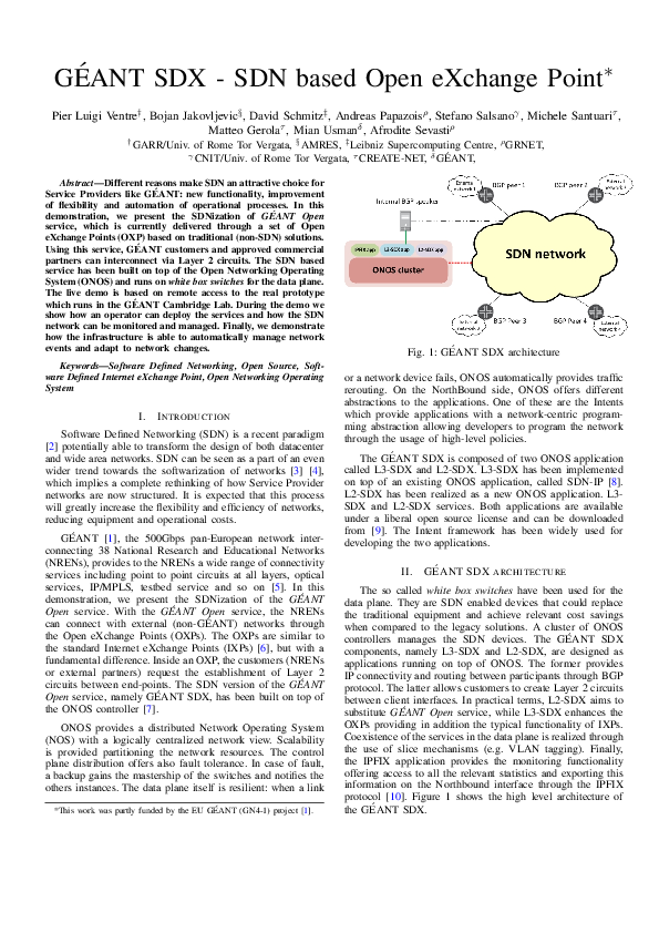 (PDF) GEANT SDX - SDN based Open eXchange Point | Mian Usman - Academia.edu