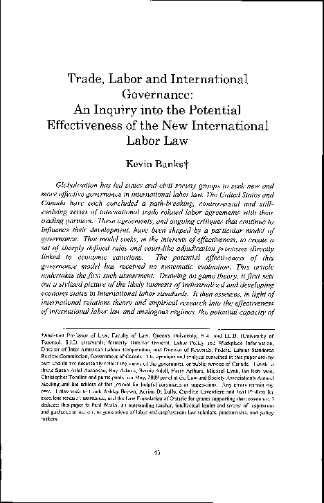(PDF) Trade, Labor and International Governance – An Inquiry into the ...