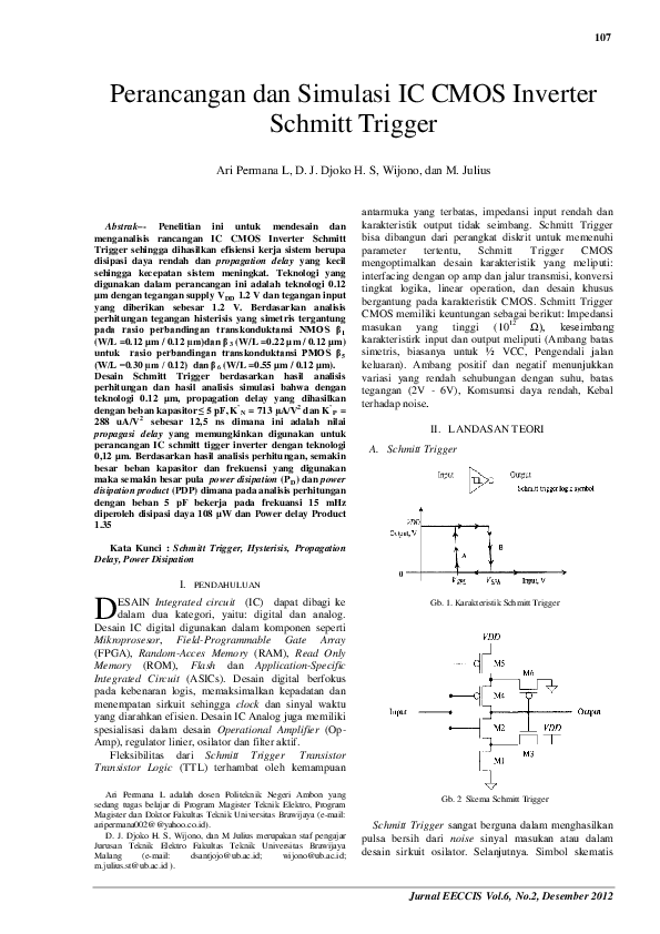 (PDF) Perancangan dan Simulasi IC CMOS Inverter Schmitt Trigger