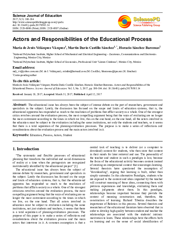 (PDF) Actors and Responsibilities of the Educational Process