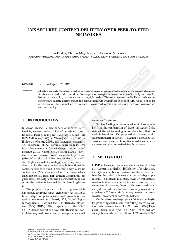 (PDF) Ims Secured Content Delivery Over Peer-To-Peer Networks