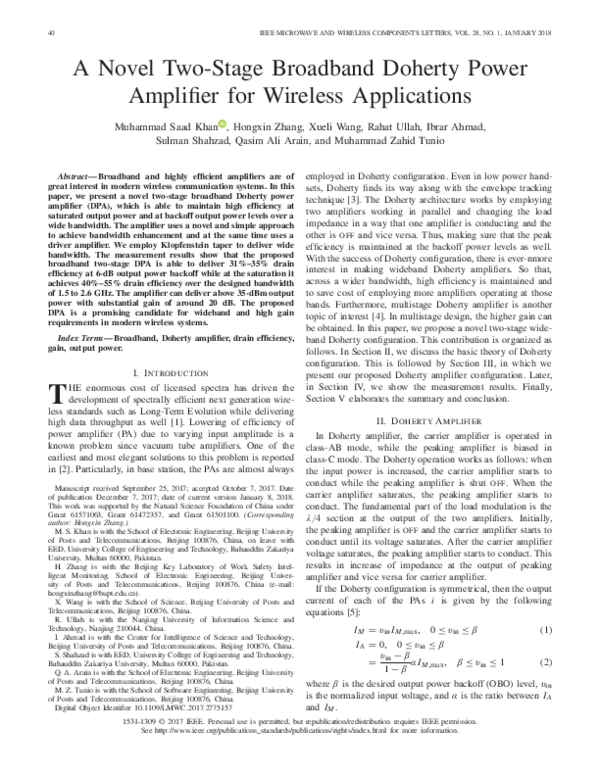 (PDF) A Novel Two-Stage Broadband Doherty Power Amplifier for Wireless Applications