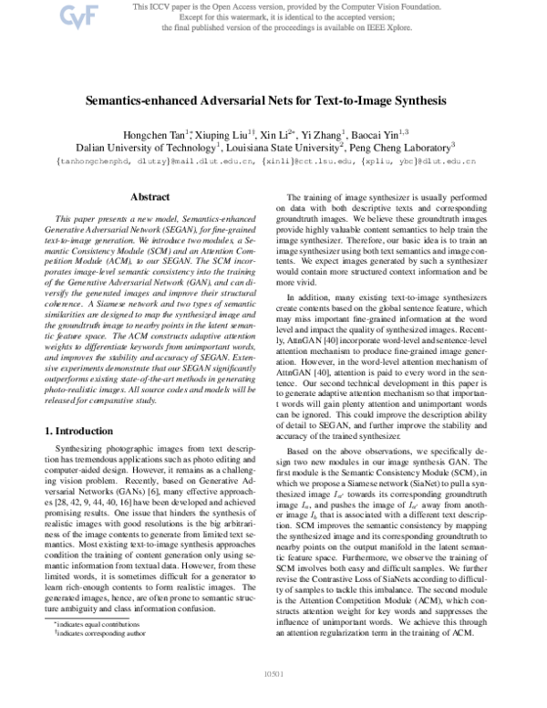 (PDF) Semantics-Enhanced Adversarial Nets for Text-to-Image Synthesis