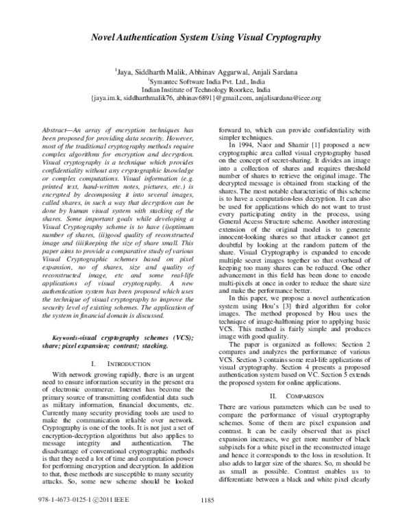 Pdf Novel Authentication System Using Visual Cryptography