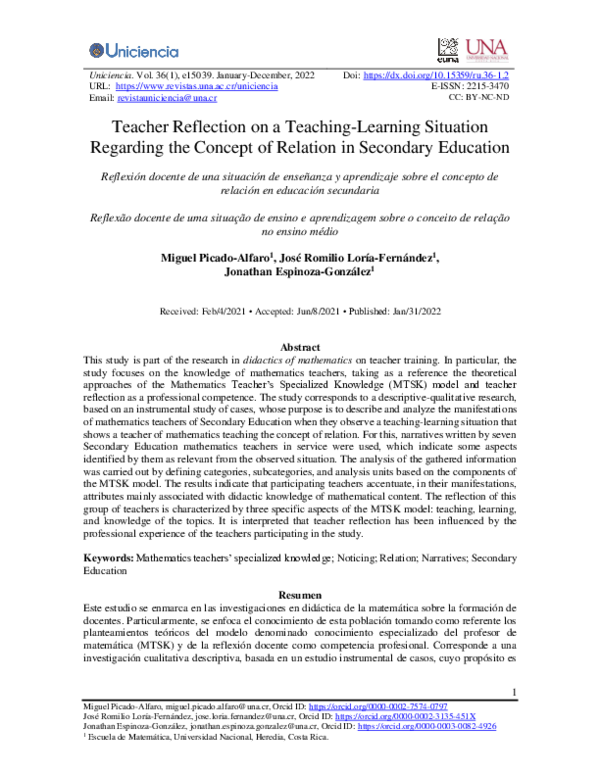 (PDF) Teacher Reflection on a Teaching-Learning Situation Regarding the ...