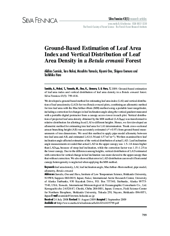 (PDF) Ground-based estimation of leaf area index and vertical distribution of leaf area density ...