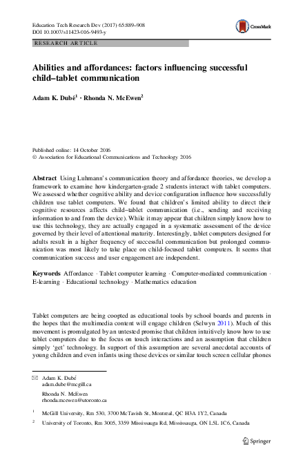 (PDF) Abilities and affordances: factors influencing successful child ...