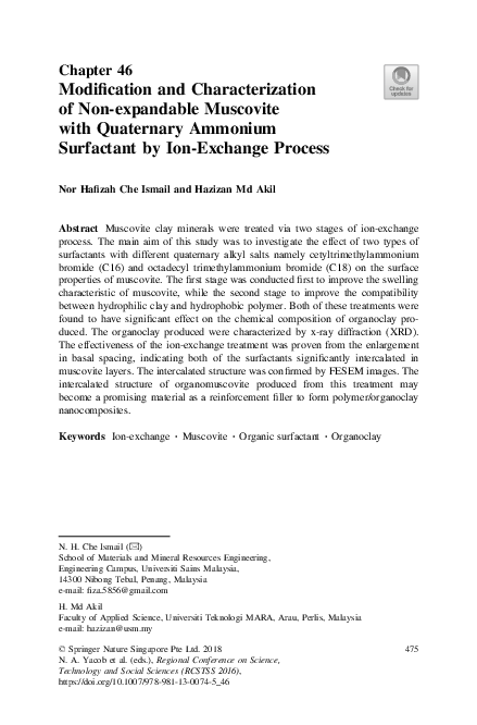 (PDF) Modification and Characterization of Non-expandable Muscovite with Quaternary Ammonium ...