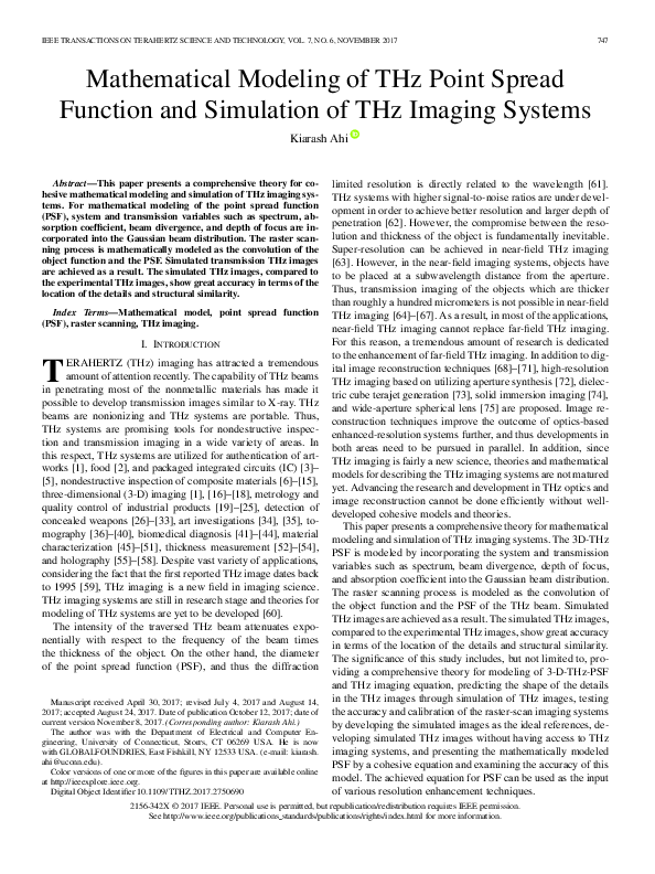 Pdf Mathematical Modeling Of Thz Point Spread Function And Simulation
