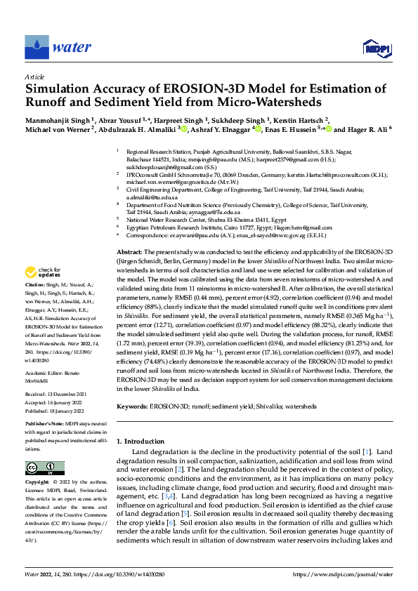 (PDF) Simulation Accuracy of EROSION-3D Model for Estimation of Runoff and Sediment Yield from ...