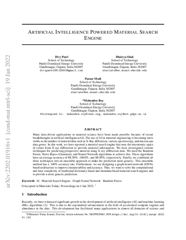 (PDF) Artificial intelligence powered material search engine