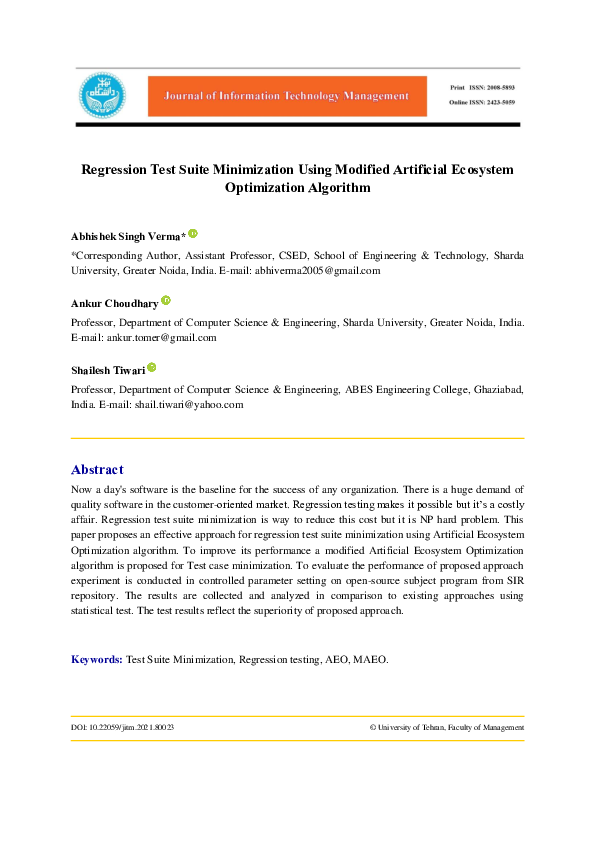 Pdf Regression Test Suite Minimization Using Modified Artificial Ecosystem Optimization