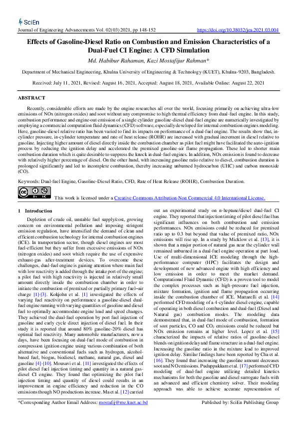 Pdf Effects Of Gasoline Diesel Ratio On Combustion And Emission Characteristics Of A Dual Fuel