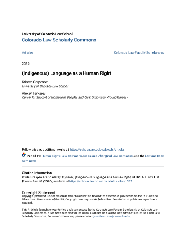 (PDF) Indigenous) Language as a Human Right