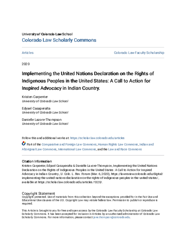 (PDF) Implementing the United Nations Declaration on the Rights of ...