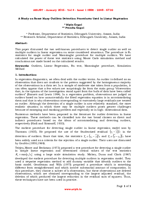 (PDF) A Study on Some Many Outliers Detection Procedures Used in Linear Regression