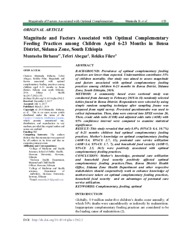 (PDF) Magnitude and Factors Associated with Optimal Complementary ...